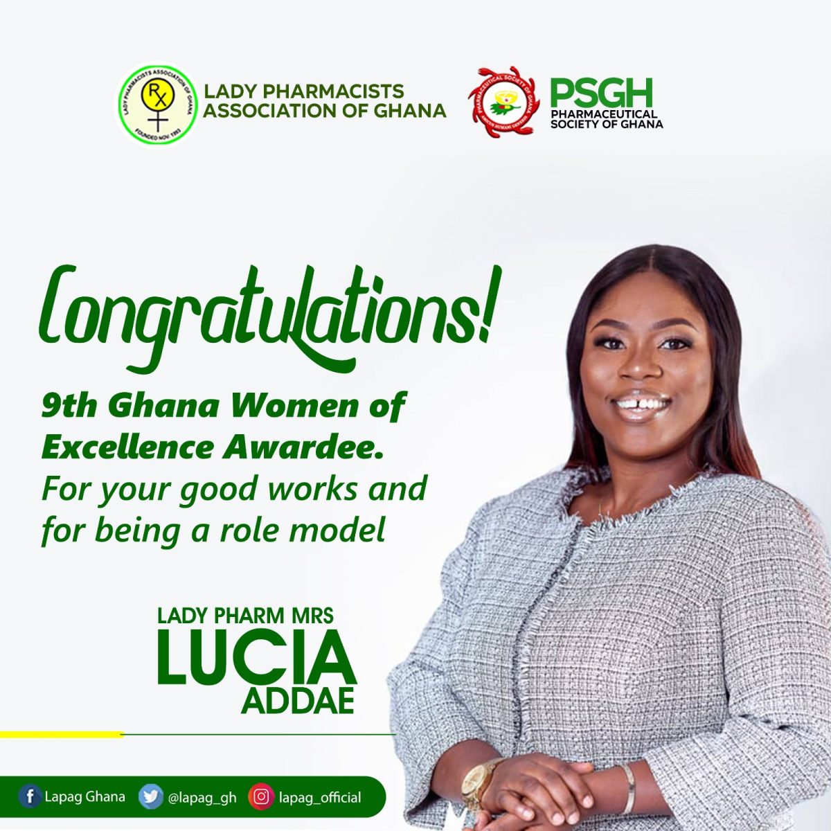 Pharm. Lucia Addae of LAPAG honored with Ghana Women of Excellence ...